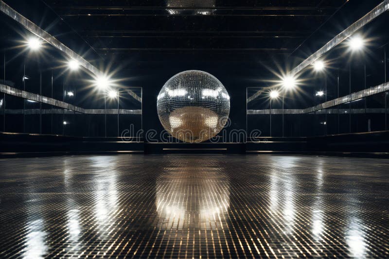 Empty Disco Hall with Disco Ball and Lights, Background Stage Ramp ...