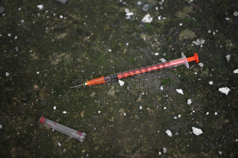 Empty Disposable Syringe with Needle on Street Stock Image - Image of ...