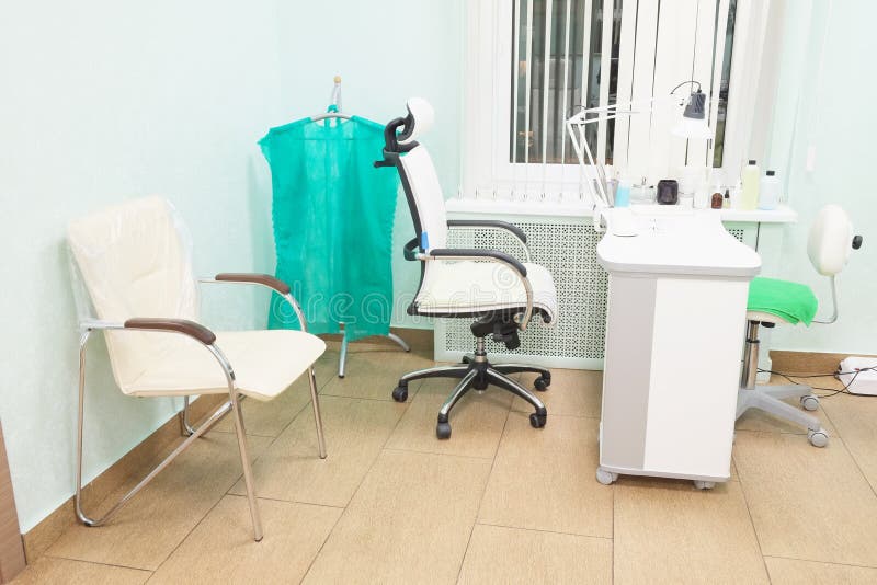 Empty Doctors Office with Medical Equipment and Computer Stock Photo ...