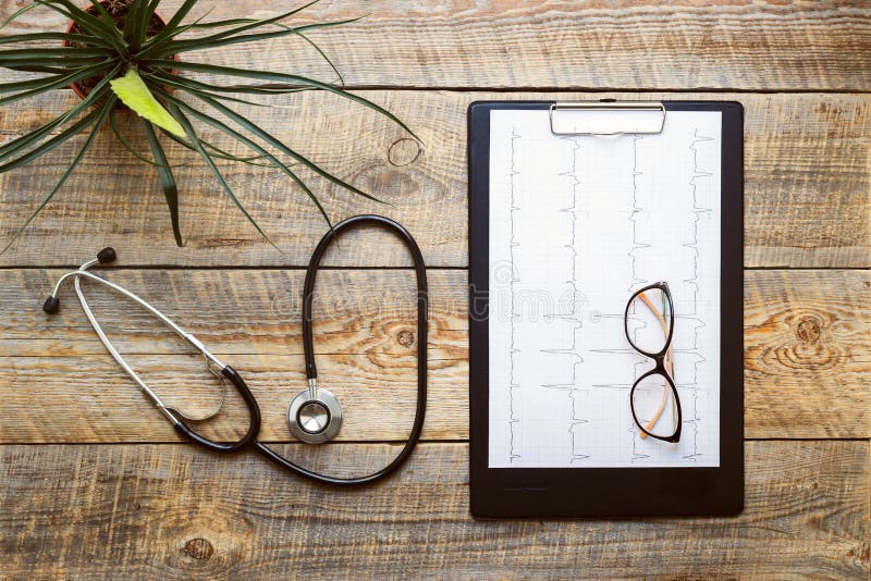Empty Doctor Workplace with a Stethoscope View from Above Stock Photo ...