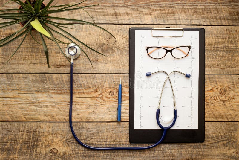 Empty Doctor Workplace with a Stethoscope View from Above Stock Image ...