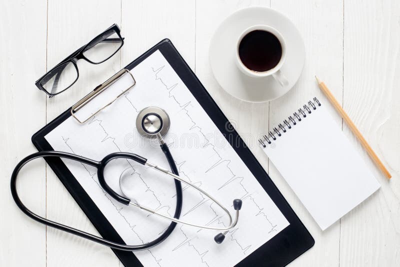 Empty Doctor Workplace with a Stethoscope View from Above Stock Image ...