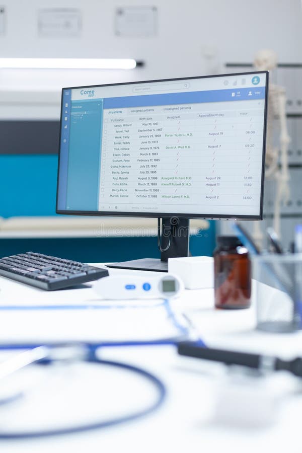 Empty Doctors Office Having Computer with Patients Examination Files ...