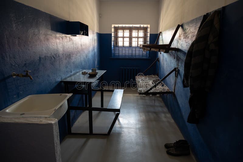 Empty Double Prison Cell with Bars on the Window Stock Photo - Image of ...