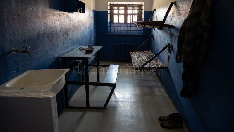Empty Double Prison Cell with Bars on the Window Stock Image - Image of ...