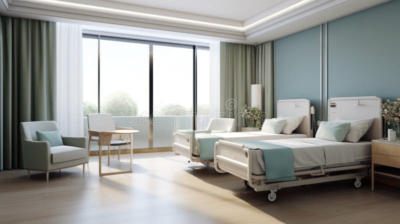 Empty Double Room in a Hospital with Two Beds Stock Illustration ...