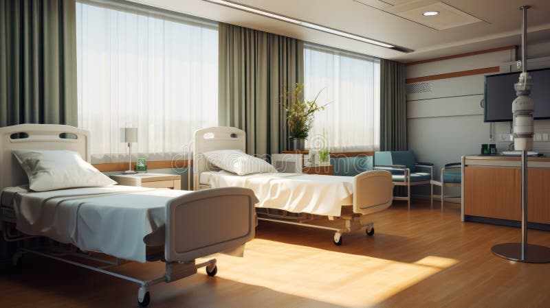 Empty Double Room in a Hospital with Two Beds Stock Illustration ...