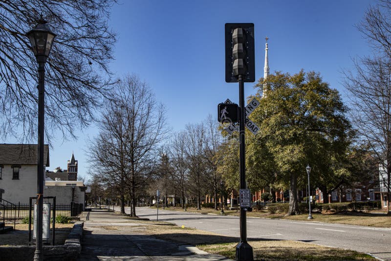 Empty Downtown Augusta Streets Light Posts Clear Blue Sky Editorial ...