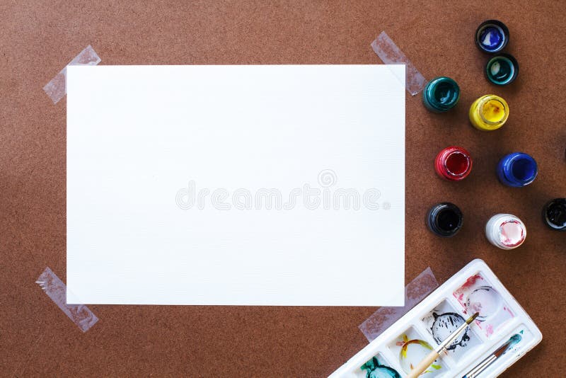 Empty Drawing Paper and Color on Wooden Board. Stock Image - Image of ...