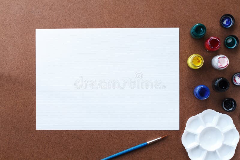 Empty Drawing Paper and Color on Wooden Board. Stock Image - Image of ...