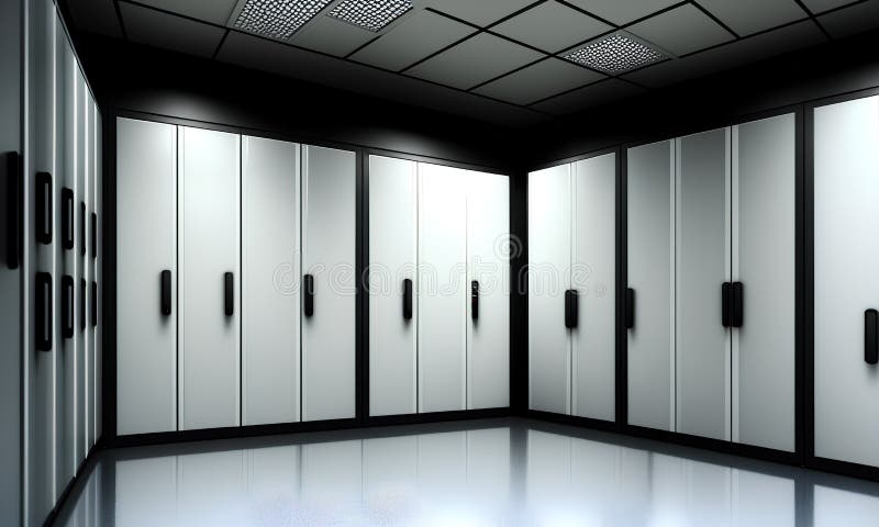 Empty Dressing Room with Closed Metal Cabinets. Stock Illustration ...