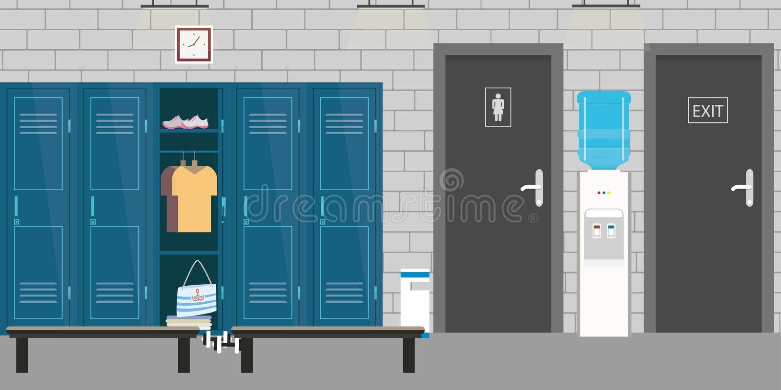 Lockers with One Open and Closed Door. Outline Drawing Stock Vector ...