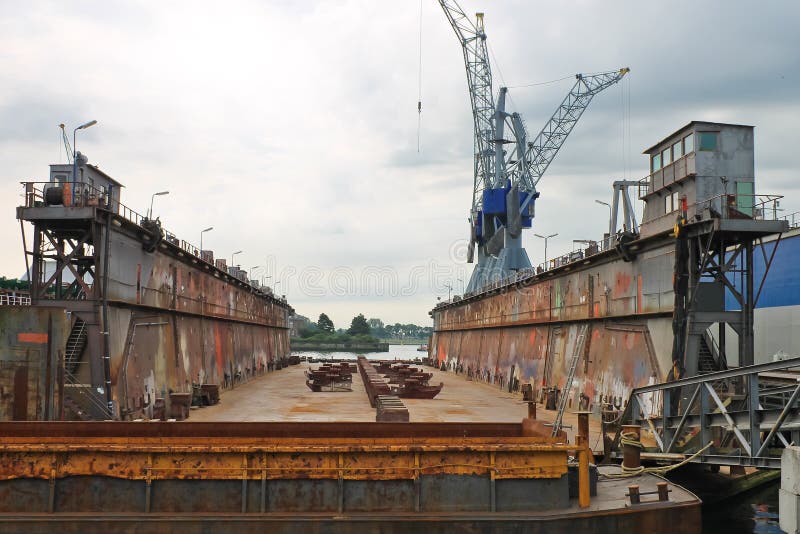 Empty Shipyard Floating Dry Dock in the Rotterdam Sea Port Stock Image ...