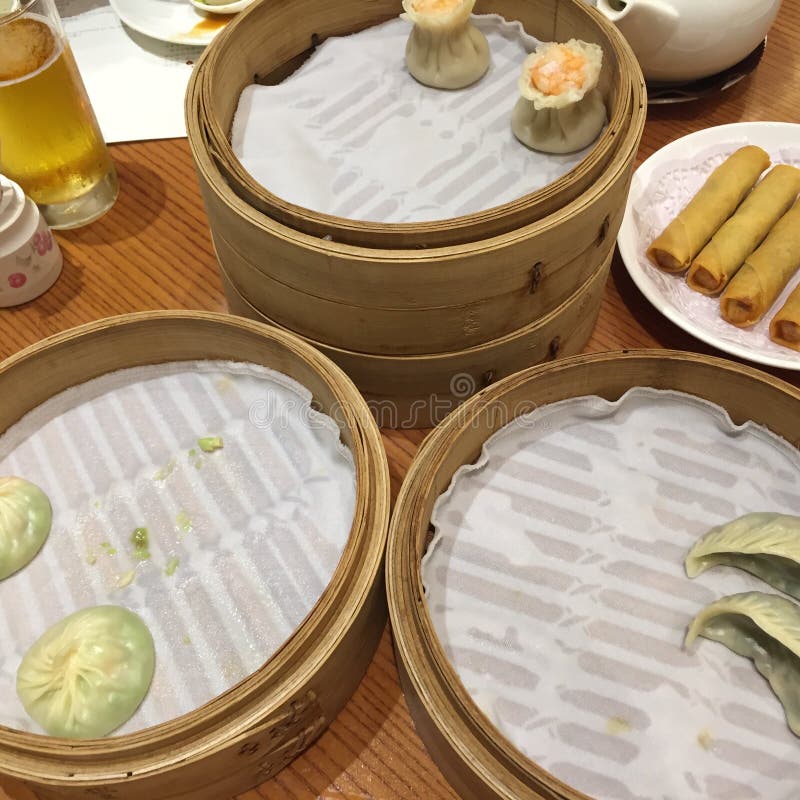 Empty Dumpling and Spring Rolls Plates Stock Photo - Image of dumpling ...