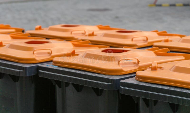 Empty Dustbin with Orange Cover Stock Image - Image of trash, clean ...