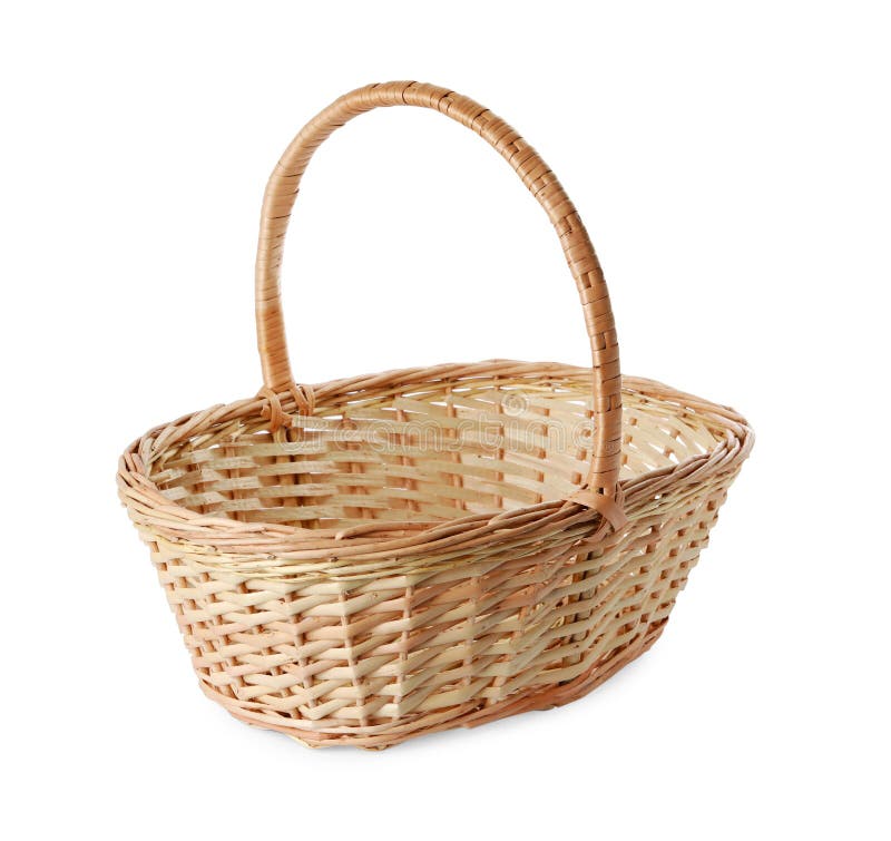 Empty Easter Wicker Basket Isolated on White Stock Photo - Image of ...