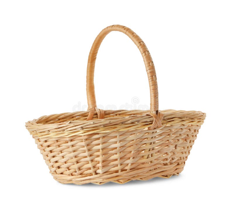 Empty Easter Wicker Basket Isolated on White Stock Photo - Image of ...