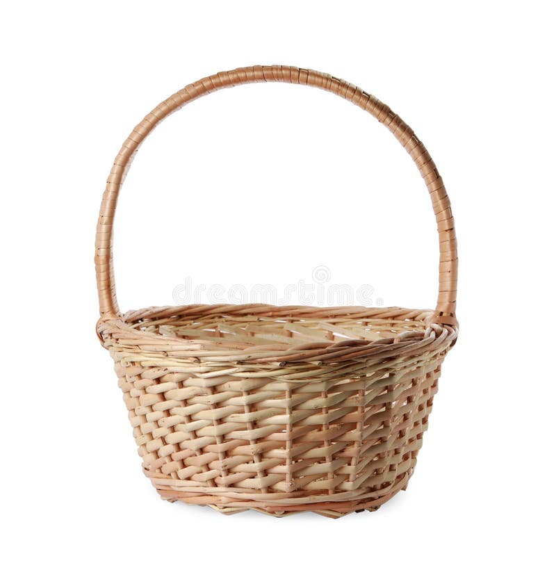 Empty Easter Wicker Basket Isolated on White Stock Photo - Image of ...