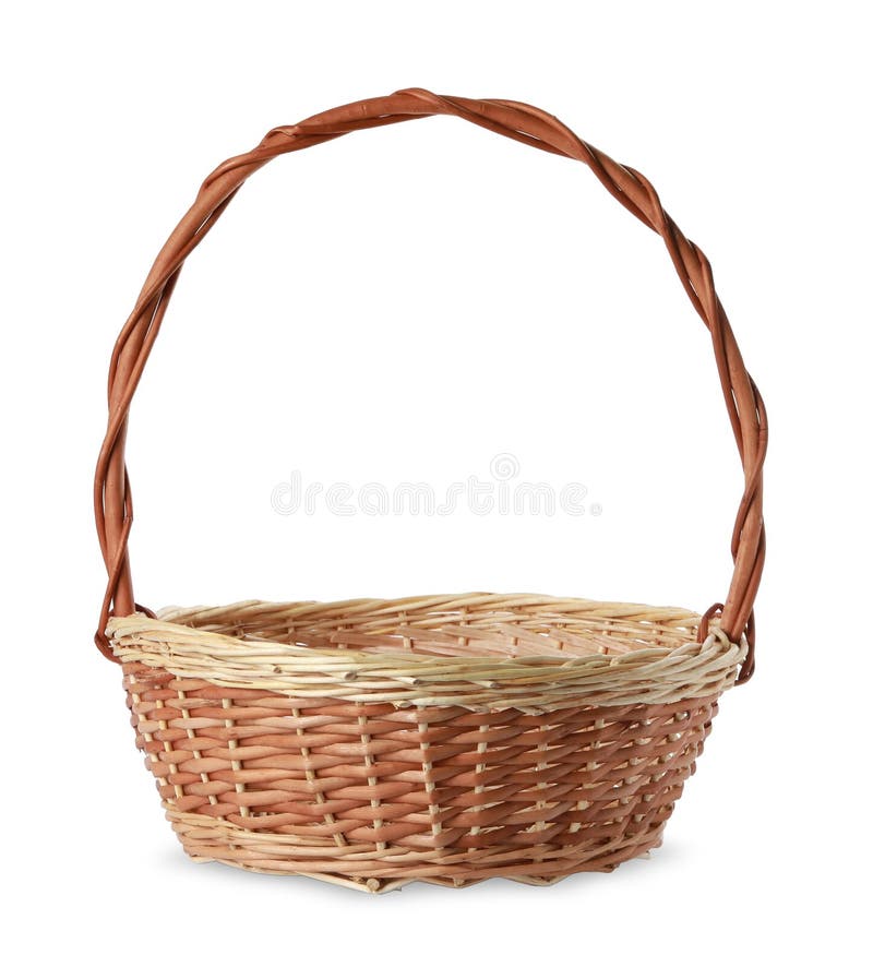 Empty Easter Wicker Basket Isolated on White Stock Photo - Image of ...