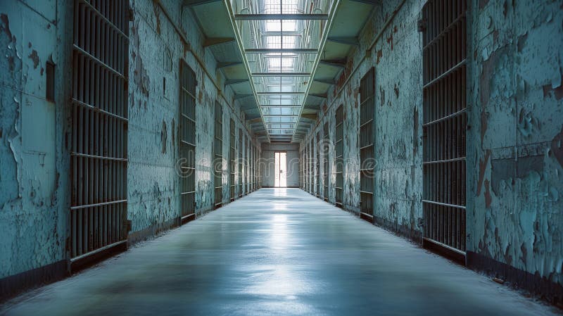 Empty, Eerie Corridor of an Old Prison Stock Illustration ...