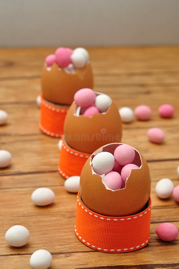 Empty Egg Shells Filled with Pink and White Candy Stock Image - Image ...