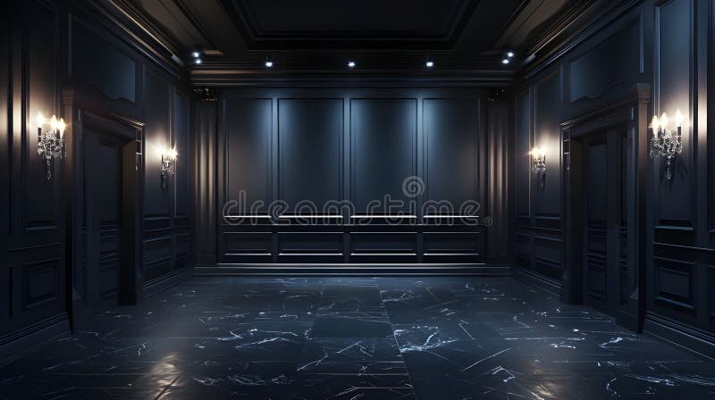 Empty Elegant Dark Room at Night with Copy Space Stock Illustration ...