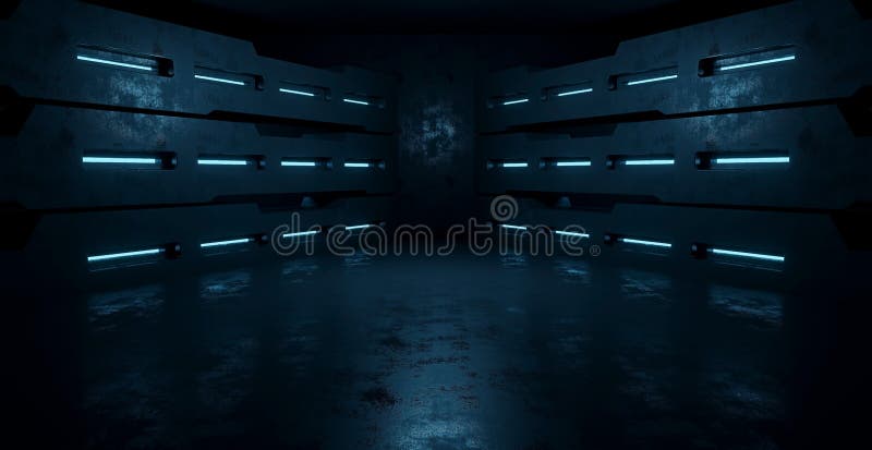 Empty Elegant Modern Cyber Warehouse Futuristic Interior Dark Blue ...