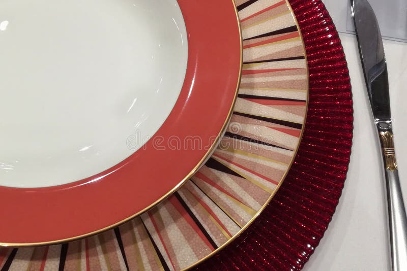 Empty Elegant Table Set from Three Plates Different Texture and Color ...