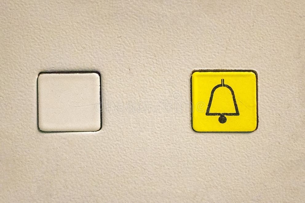 Empty Elevator Button and a Yellow One with a Bell Icon for Alarm Stock ...