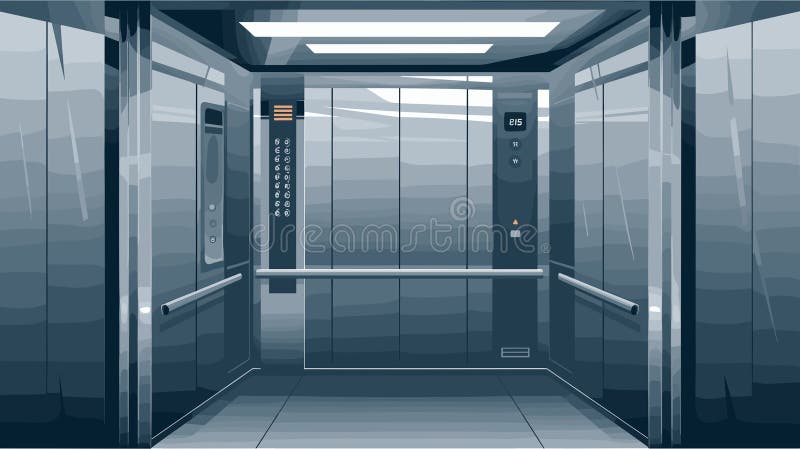 Empty Elevator Cabin with Closed Steel Doors Inside View. Vector ...