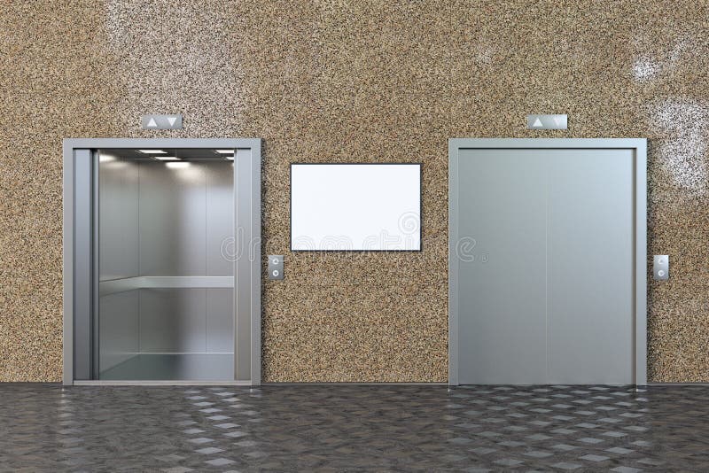 Empty Elevator Cabin with Open and Closed Doors Stock Illustration ...