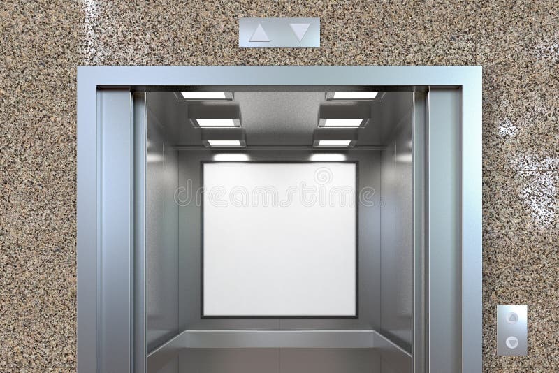 Empty Elevator Cabin with Open Doors and Blank Poster Stock ...