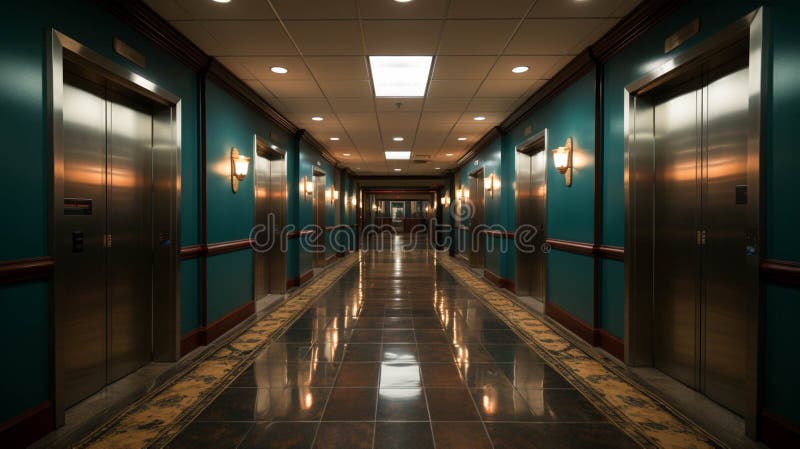 Empty Elevator Doors in an Office Corridor Stock Photo - Image of door ...