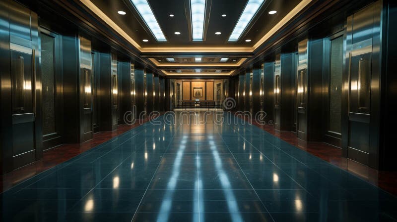 Empty Elevator Doors in an Office Corridor Stock Photo - Image of hotel ...