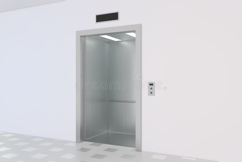 Empty Elevator Hall Interior with Waiting Lift and Grey Walls. 3d ...