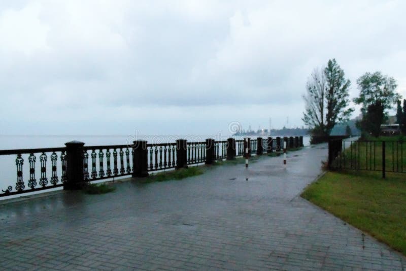 Empty Embankment with Bike Lane Green Trees Stock Photo - Image of path ...