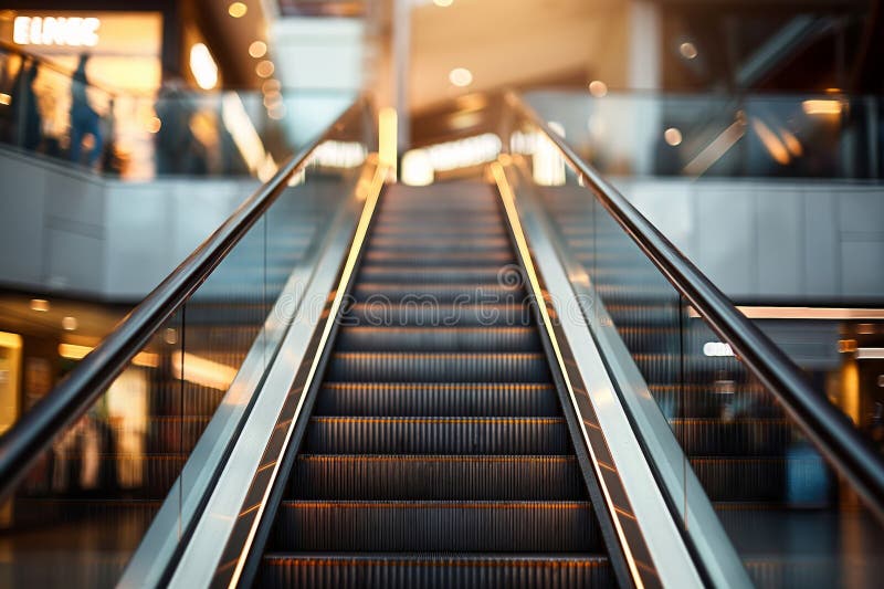 Empty Escalator with Bright Indoor Mall Lighting Above. Stock Photo ...