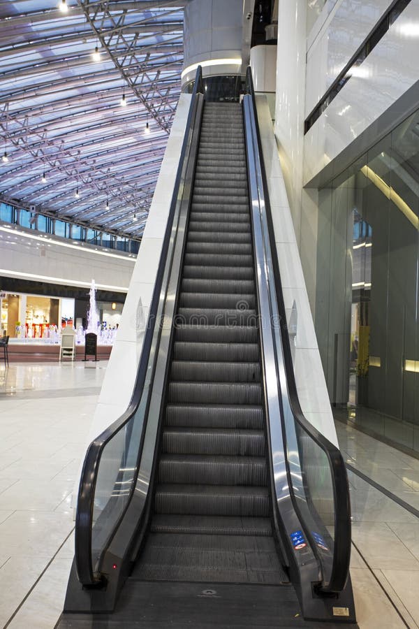 Empty Escalator in the Mall without People. Horizontal Stock Image ...