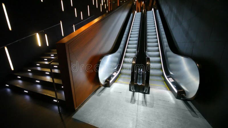 Empty Escalator Moves in a Dark Empty Modern Stock Video - Video of ...
