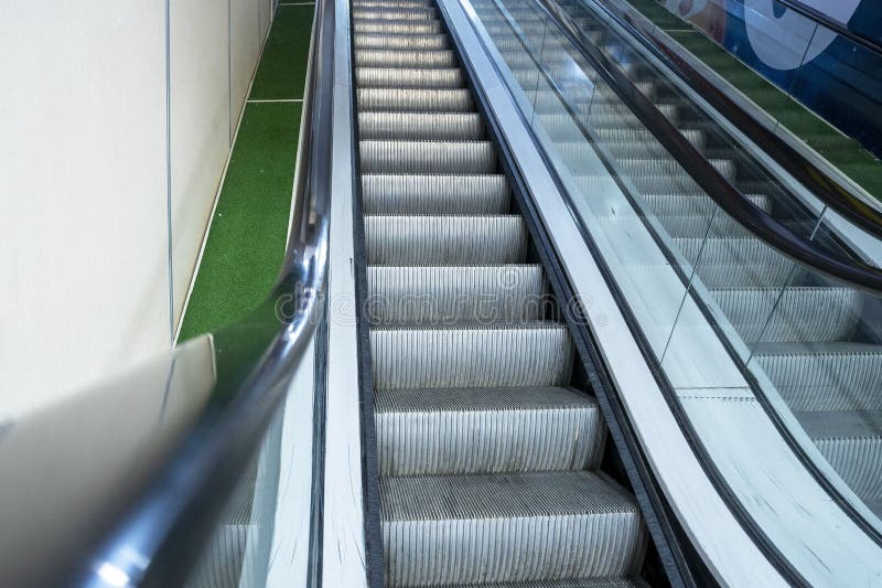 Empty Escalator in the Shopping Center Building, Modern Systems Stock ...