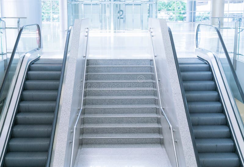 Empty escalator and stair stock image. Image of elevator - 91324313
