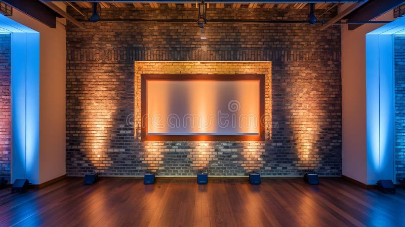 Empty Event Space with Brick Wall and Stage Lighting Stock Illustration ...