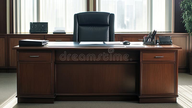Empty Executive Office Large Desk Leather Chair City View Stock Photos ...
