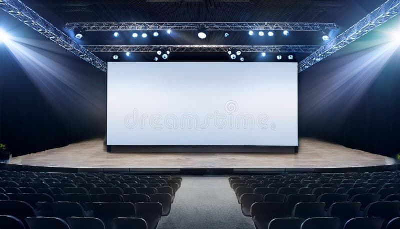 Empty Exhibition Stage with Lighting and Large Screen. 3D Rendering ...