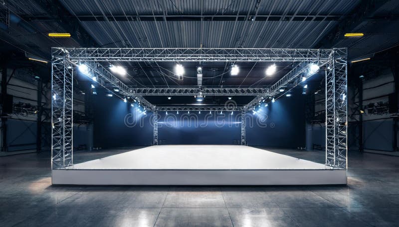 Empty Exhibition Stage with Lighting Truss in Modern Hall. 3D Rendering ...