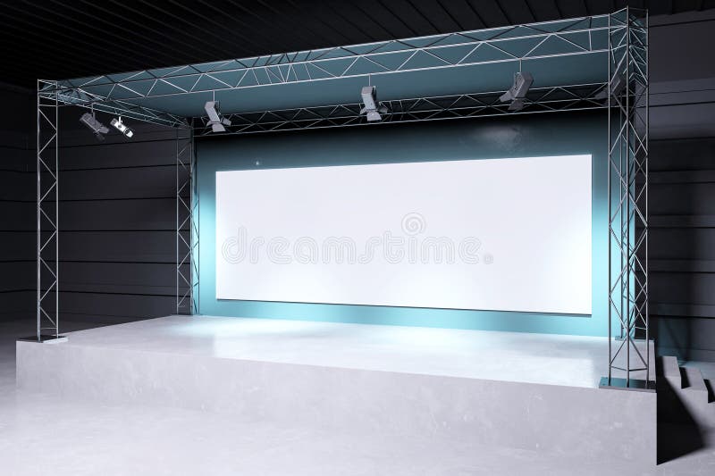 Empty Exhibition Stage with Spotlight and Screen. 3D Rendering Stock ...