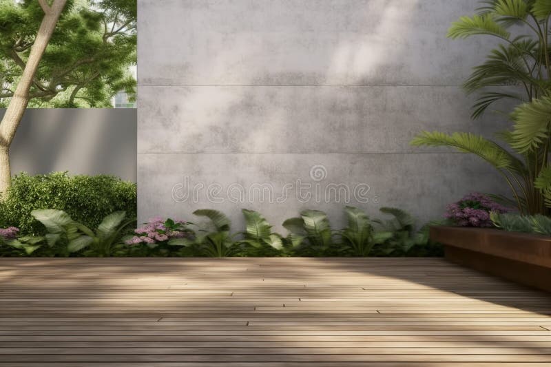 Empty Exterior Concrete Wall with Tropical Style Garden 3d Render ...