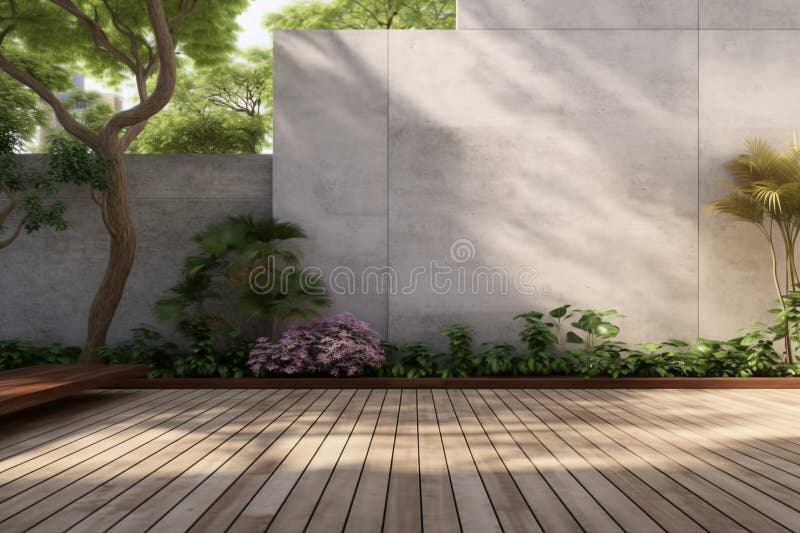 Empty Exterior Concrete Wall with Tropical Style Garden 3d Render ...