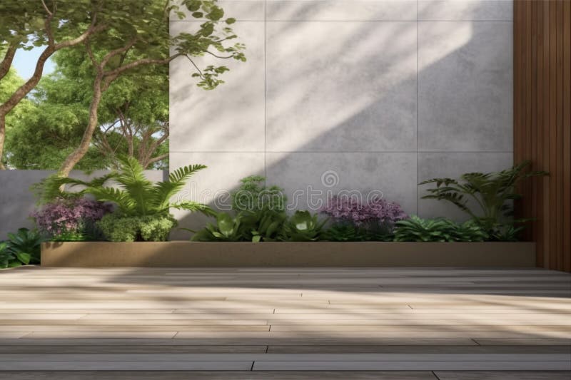 Empty Exterior Concrete Wall with Tropical Style Garden 3d Render ...