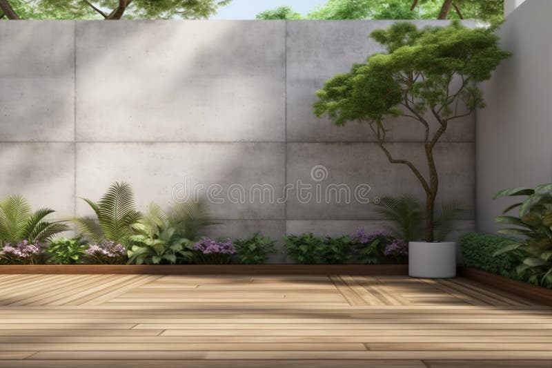 Empty Exterior Concrete Wall with Tropical Style Garden 3d Render ...